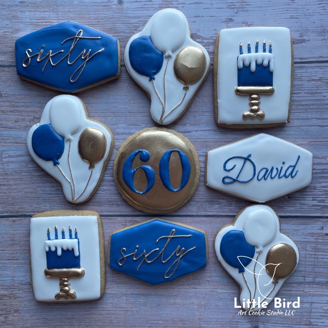 60th Birthday Decorated Cookies, Sixty Birthday Cookies, Custom Cookies ...