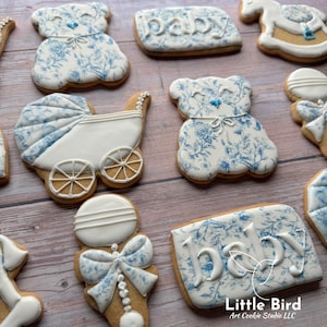 Toile De Jouy Baby Shower Decorated Cookies,french Toile Themed Baby ...