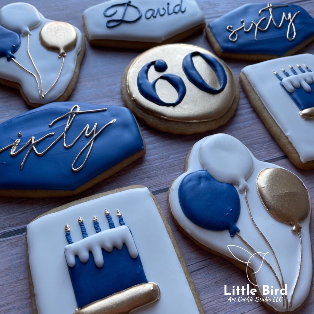 60th Birthday Decorated Cookies, Sixty Birthday Cookies, Custom Cookies ...