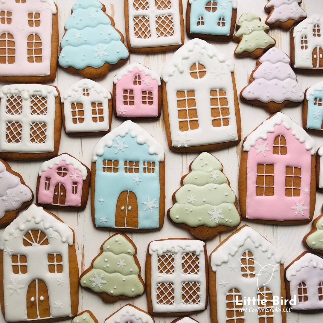 Winter Themed Decorated Cookies, Christmas House Cookies, Christmas ...