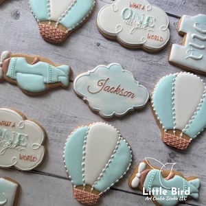 What a Onederful World 1st Birthday Decorated Cookies, Hot Air Balloon ...