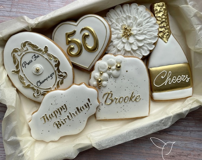 Birthday Decorated Cookies, 50th Birthday Cookies, Fifty Birthday ...