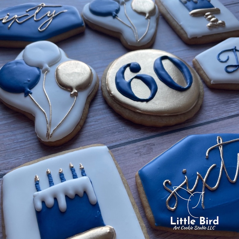 60th Birthday Decorated Cookies, Sixty Birthday Cookies, Custom Cookies ...