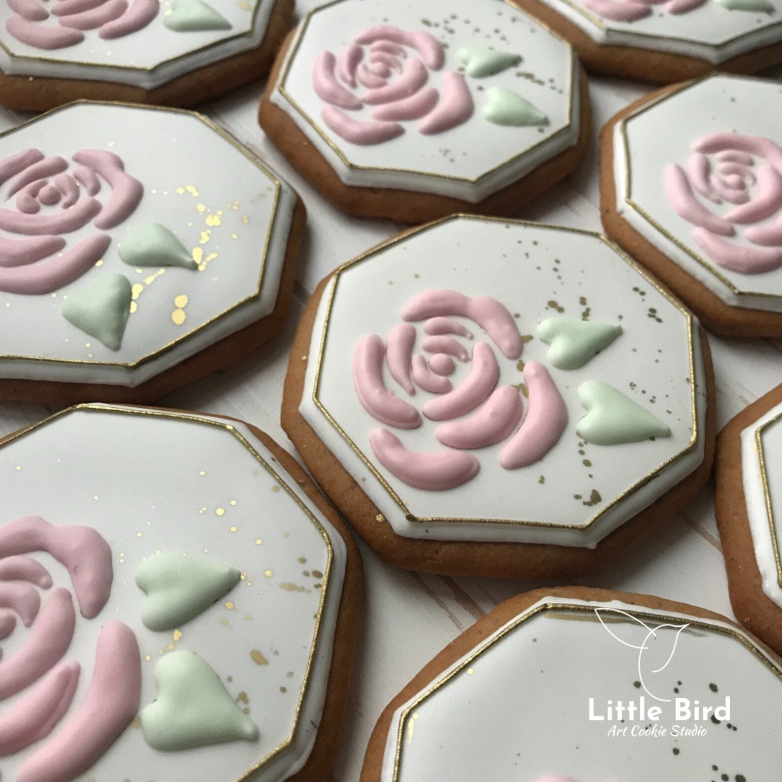 Rose Flower Cookies, Pink Roses Wedding Decorated Cookies, Bridal ...