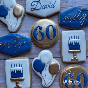 60th Birthday Decorated Cookies, Sixty Birthday Cookies, Custom Cookies ...