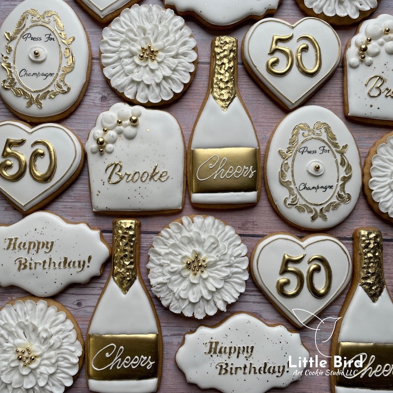 Birthday Decorated Cookies, 50th Birthday Cookies, Fifty Birthday ...