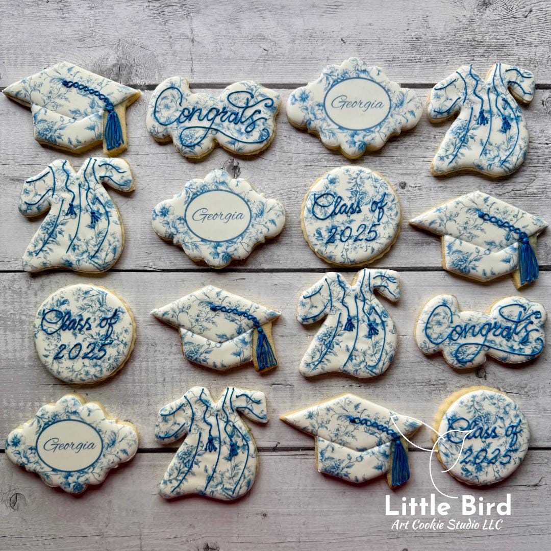 Graduation Toile De Jouy Decorated Cookies, Grad French Toile Themed ...