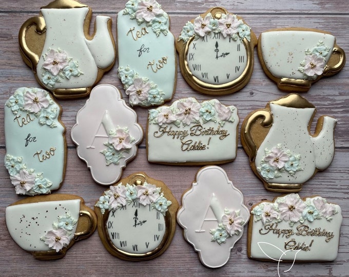Tea for Two Themed Birthday Decorated Cookies, Party Favors, Luxury ...