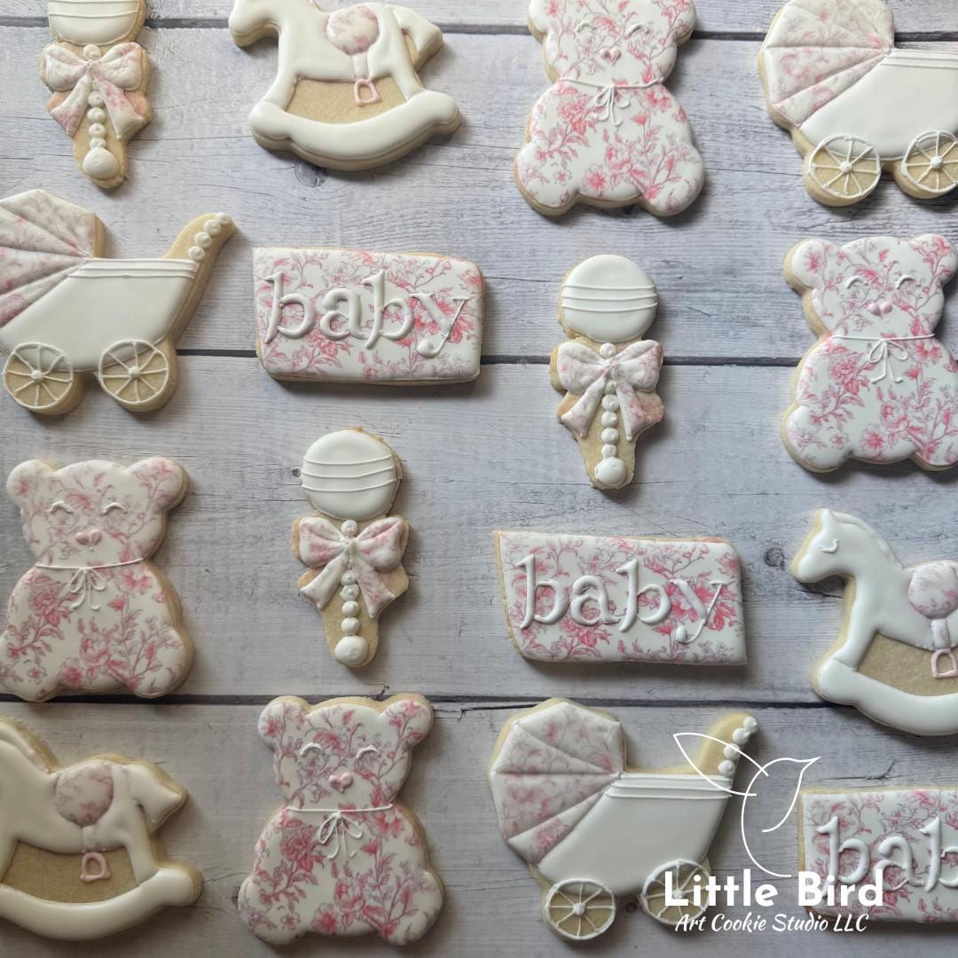 Toile De Jouy Pink Baby Shower Decorated Cookies, French Toile Themed ...