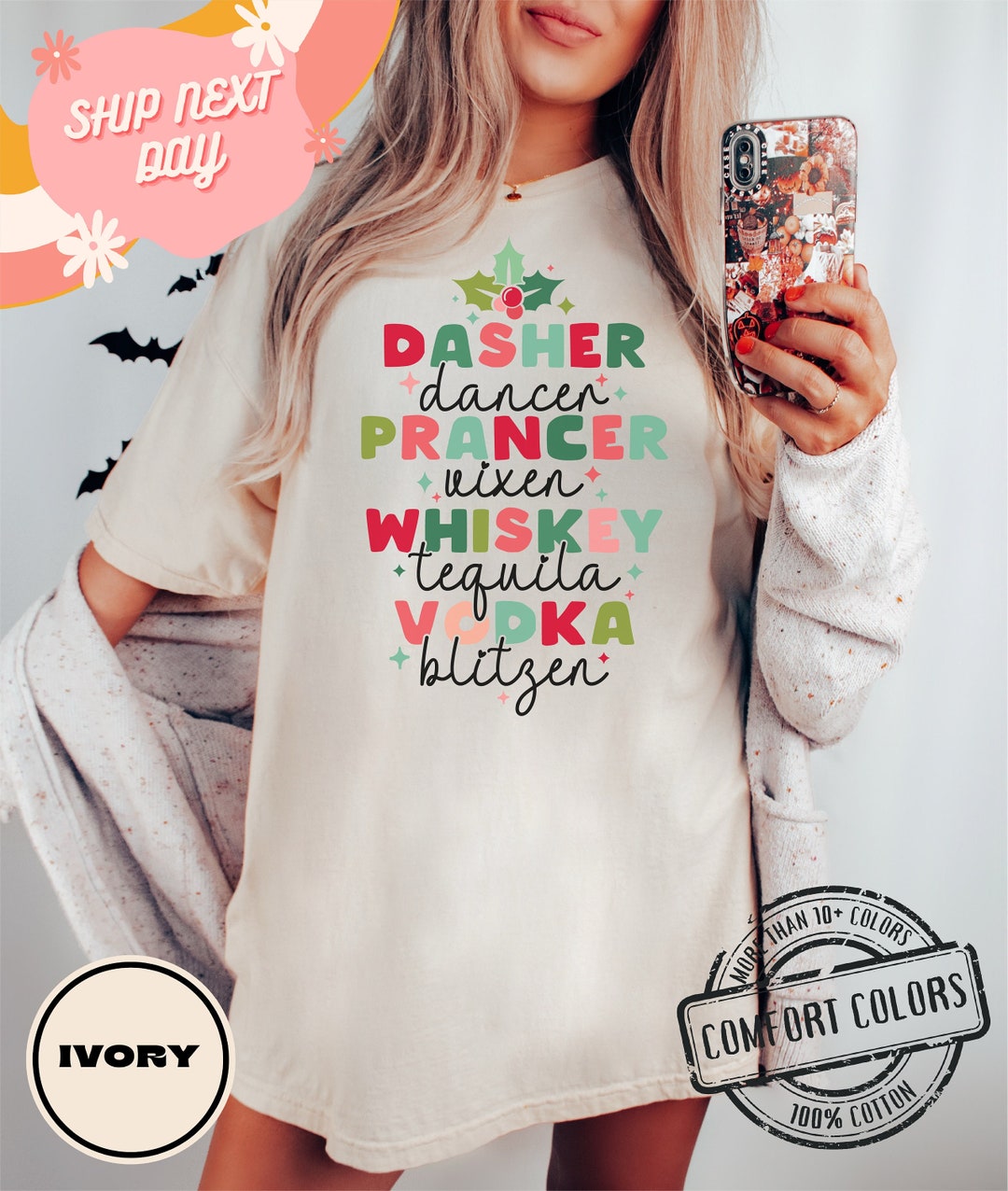 Dasher Dancer Prancer Comfort Colors Shirt, Funny Christmas Tshirt ...