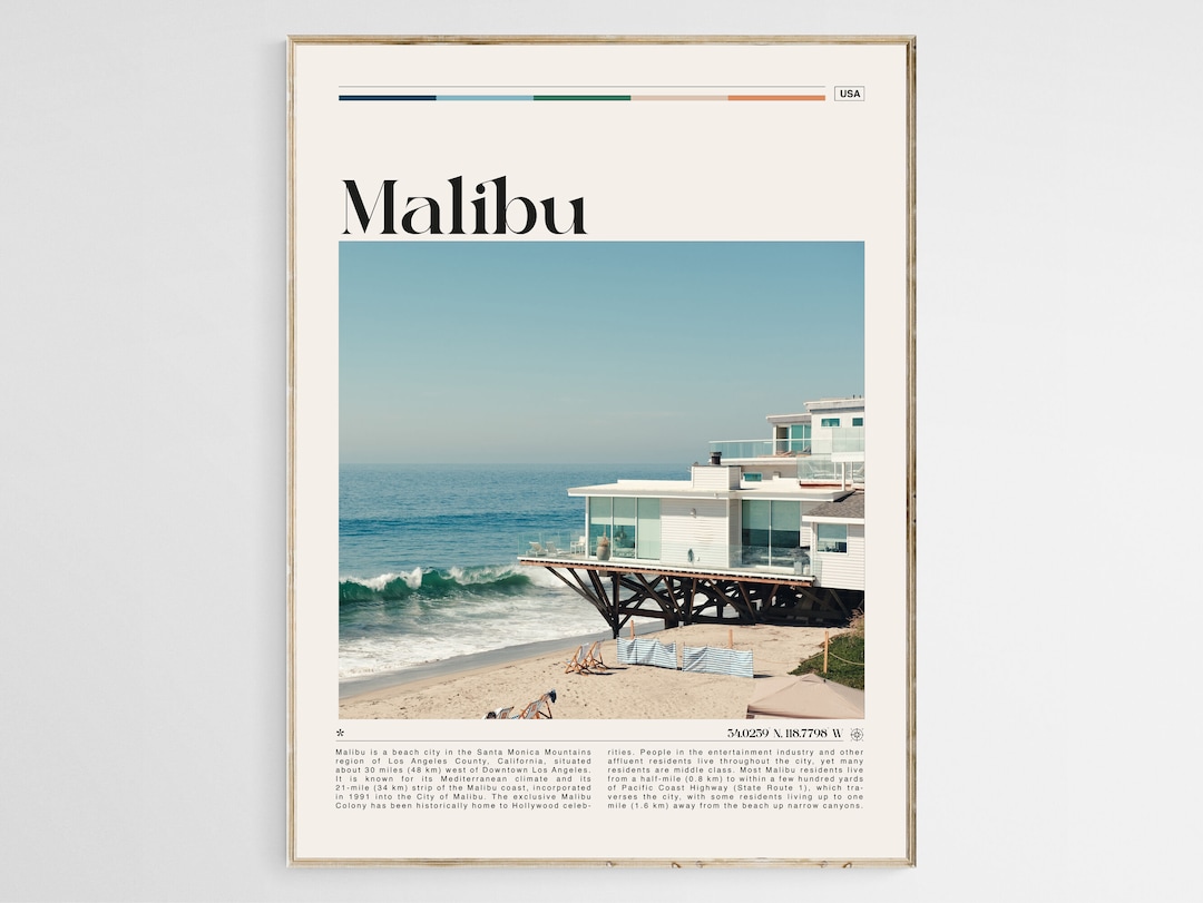 Malibu Travel Poster, Malibu Print, Malibu Wall Art, Malibu Poster ...