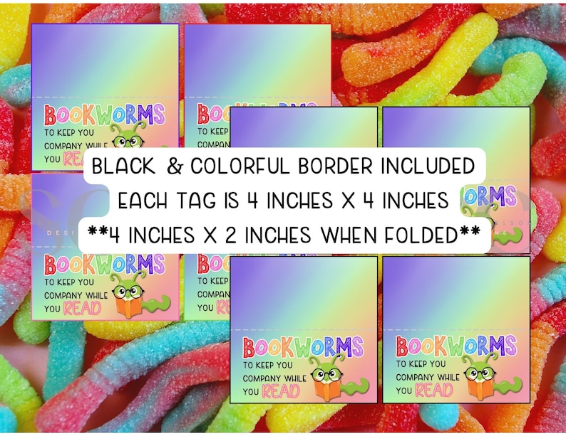 Bookworm Gift Tag - Treat Bag Tag Printable - Etsy