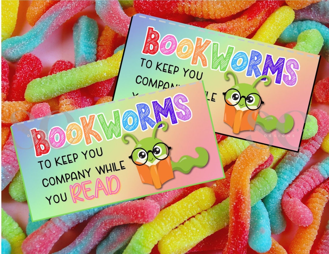 Bookworm Gift Tag - Treat Bag Tag Printable - Etsy