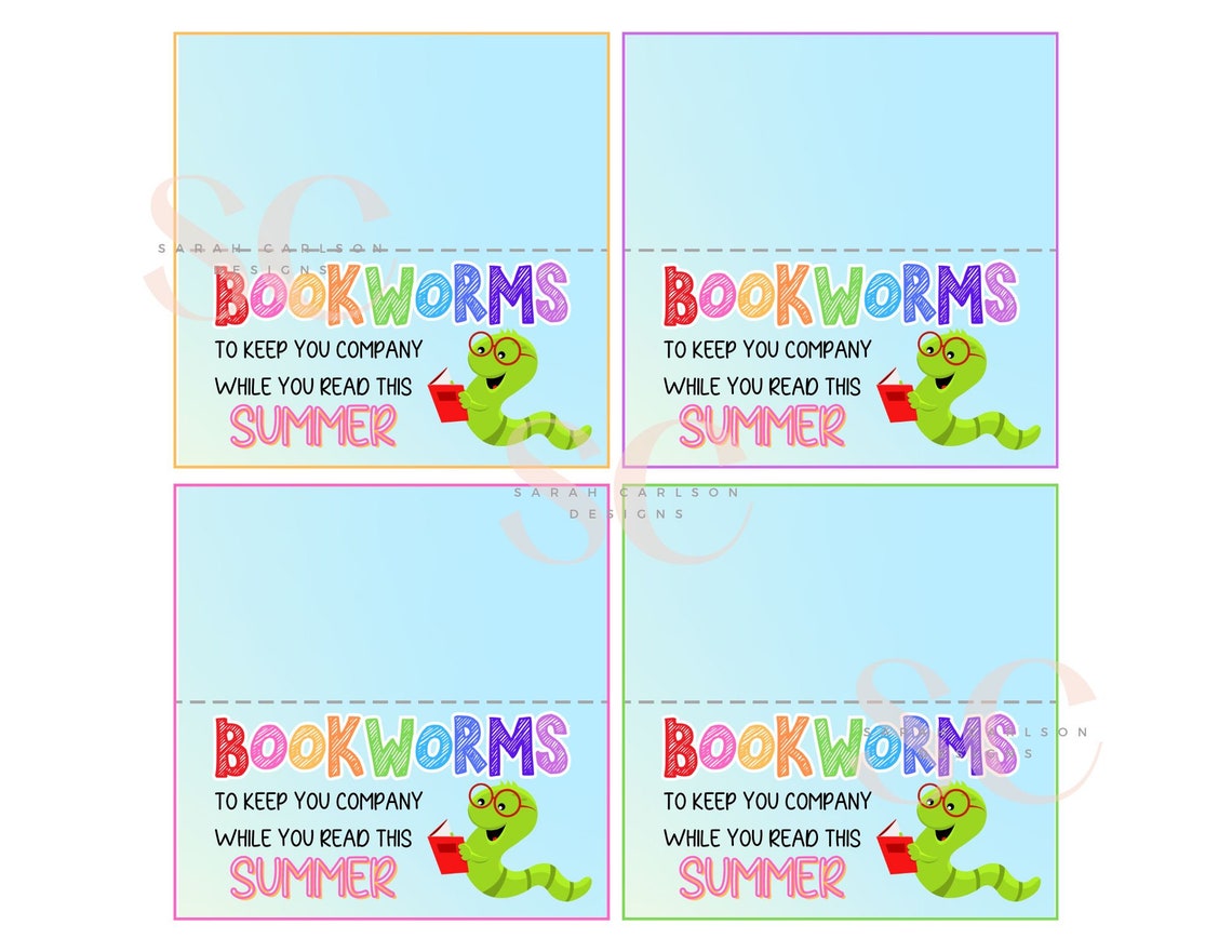 Bookworm Summer Gift Tag Treat Bag Tag Printable - Etsy