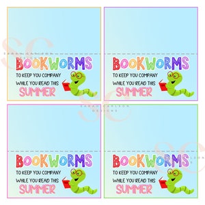 Bookworm Summer Gift Tag - Treat Bag Tag Printable - Etsy