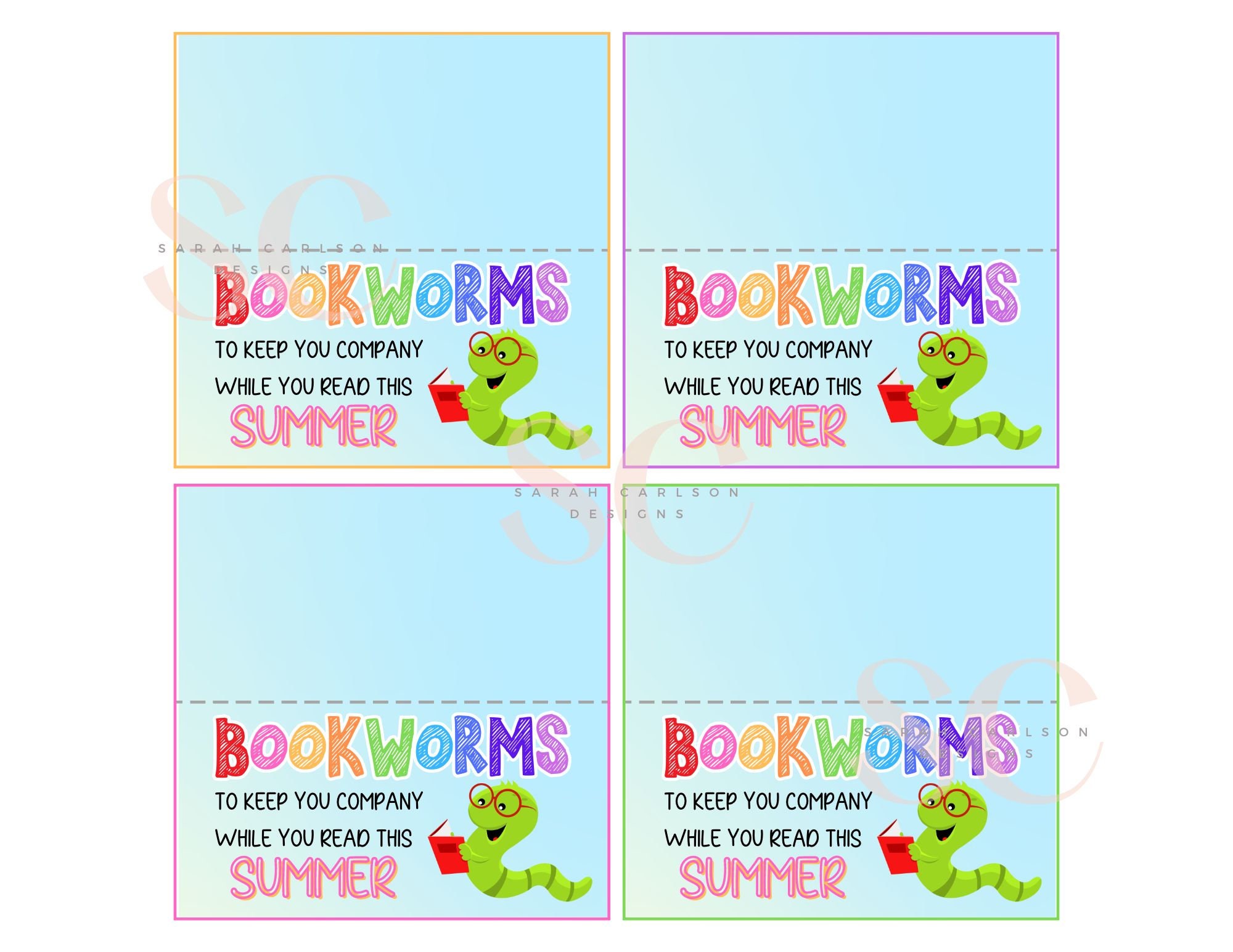 Bookworm Summer Gift Tag - Treat Bag Tag Printable - Etsy
