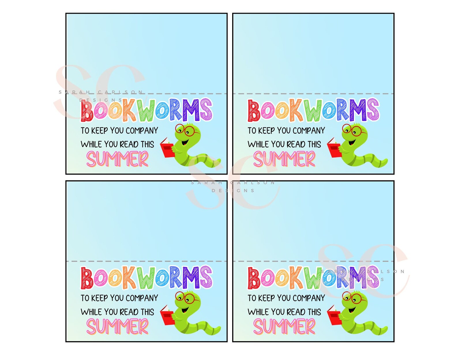 Bookworm Summer Gift Tag - Treat Bag Tag Printable - Etsy