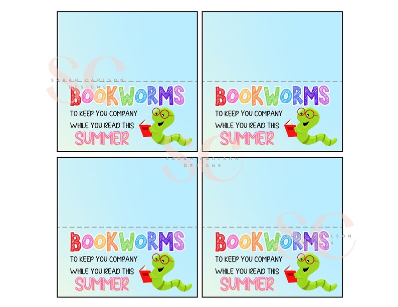 Bookworm Summer Gift Tag - Treat Bag Tag Printable - Etsy