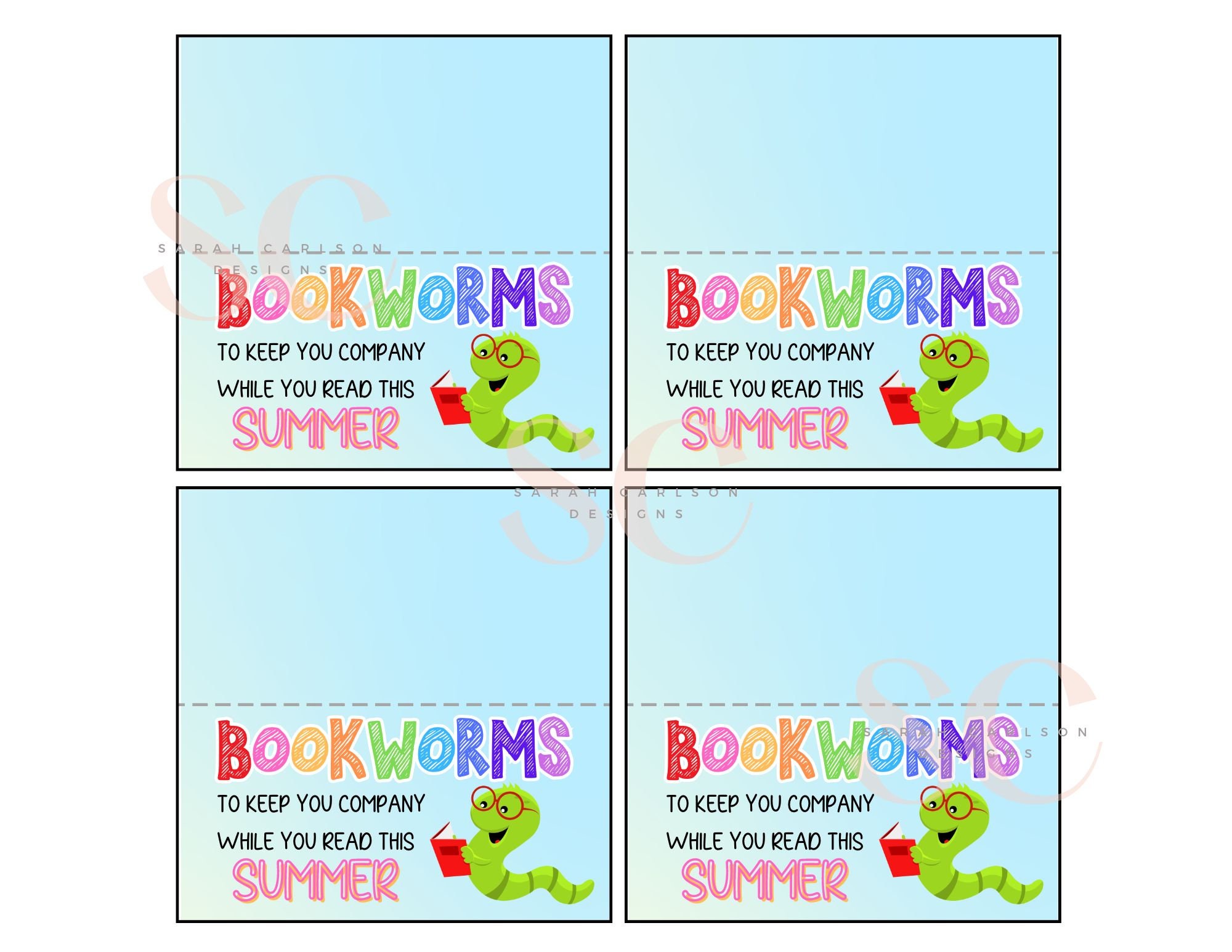 Bookworm Summer Gift Tag - Treat Bag Tag Printable - Etsy