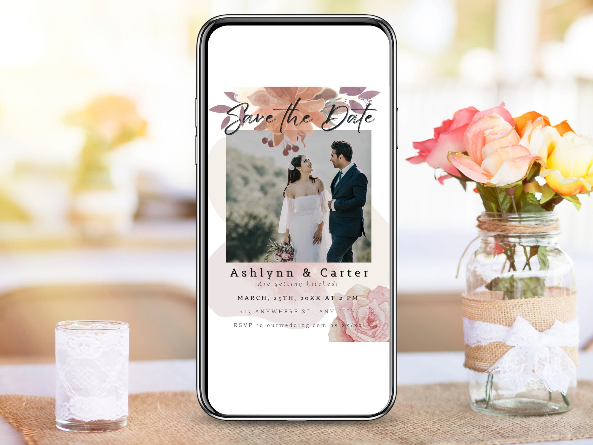Boho Rustic Wedding Digital Invitation | Save the Date Editable ...