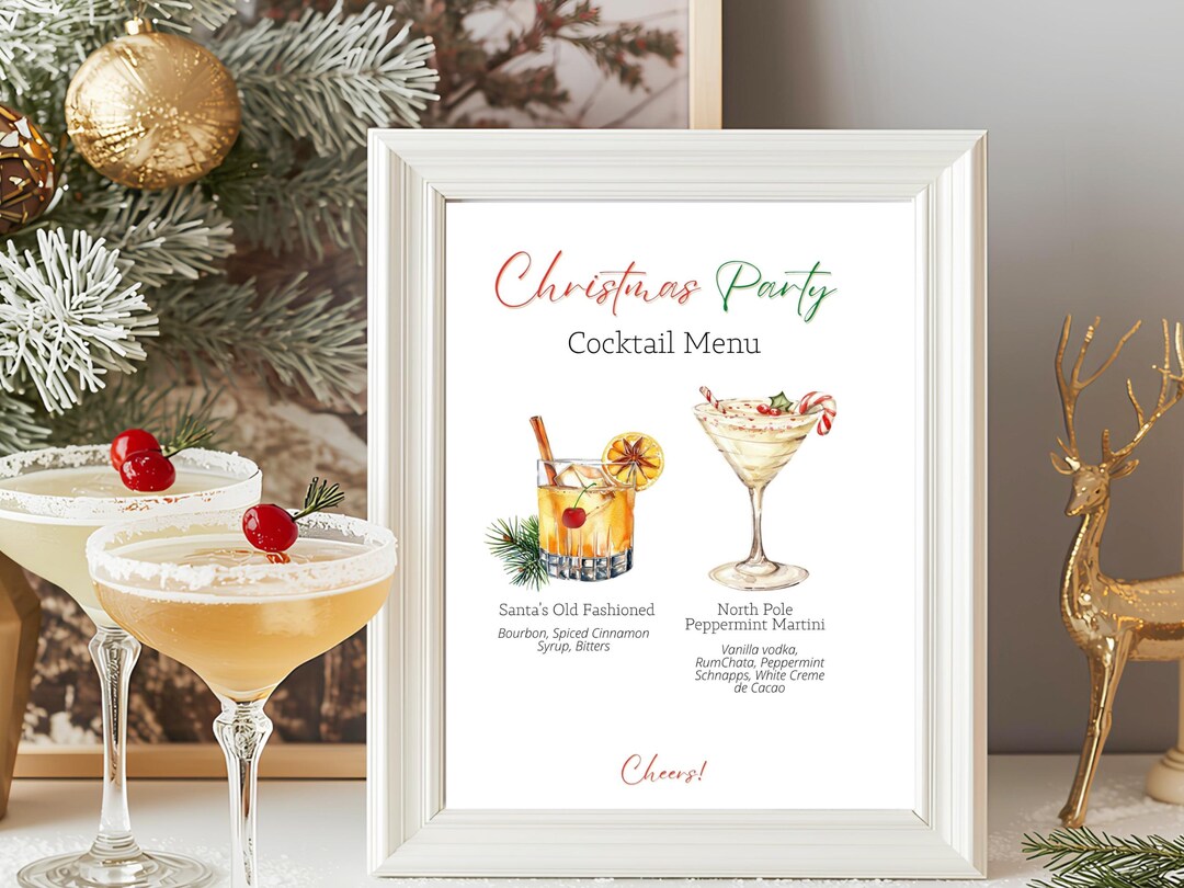 Editable Cocktail Party Bar Menu Sign, Christmas Party Table Sign ...