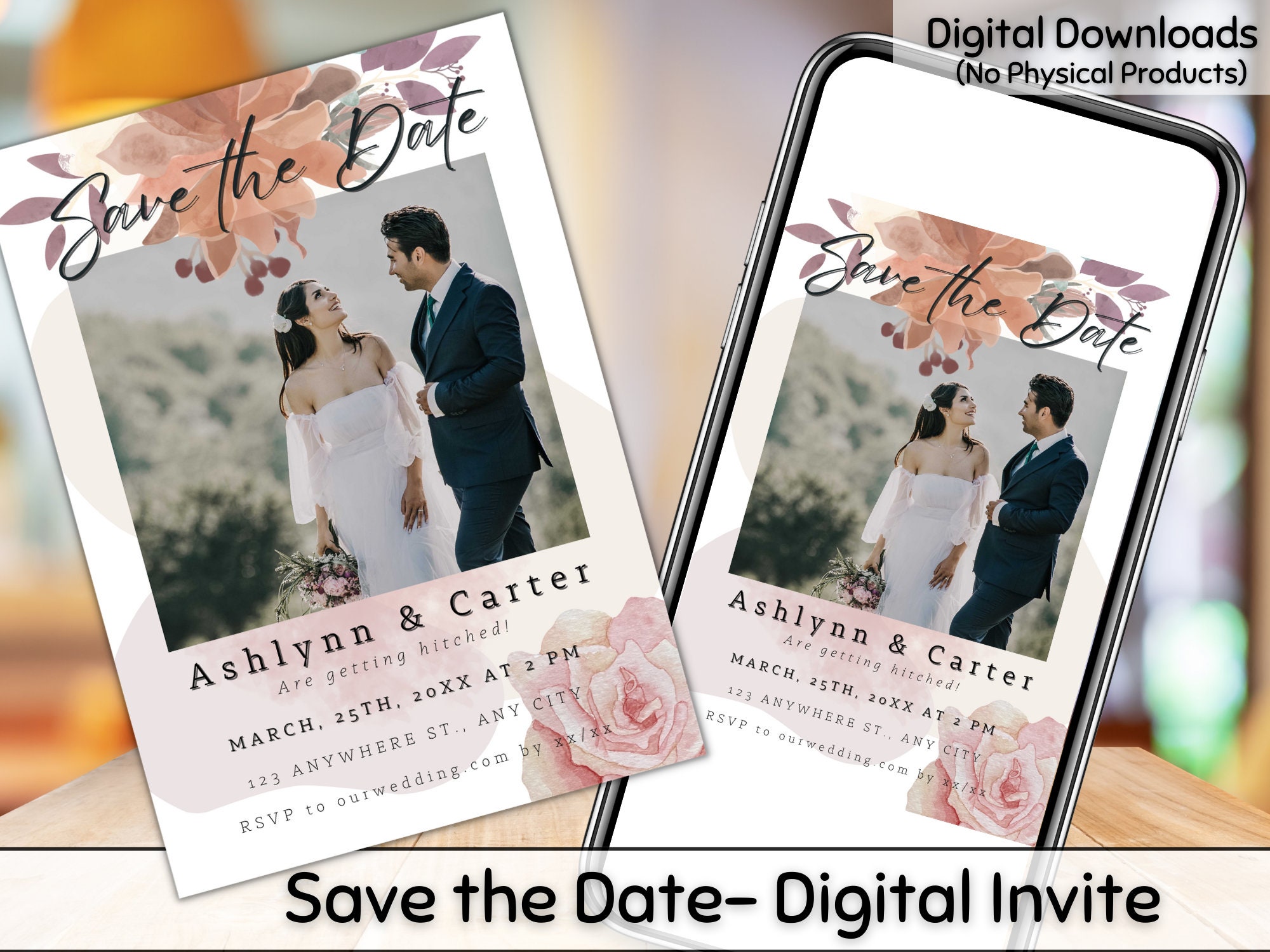 Boho Rustic Wedding Digital Invitation | Save the Date Editable ...