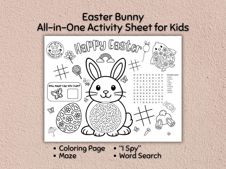 Easter Activity Placemat for Kids Bundle | Easter Bunny Coloring Page ...