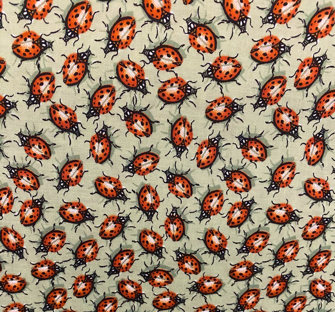 Realistic Ladybugs on Sage Green 100% Cotton Fabric - Etsy