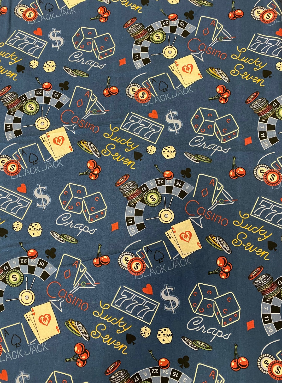 Casino Gambling Slots Cards Dice Craps Roulette 100% Cotton - Etsy
