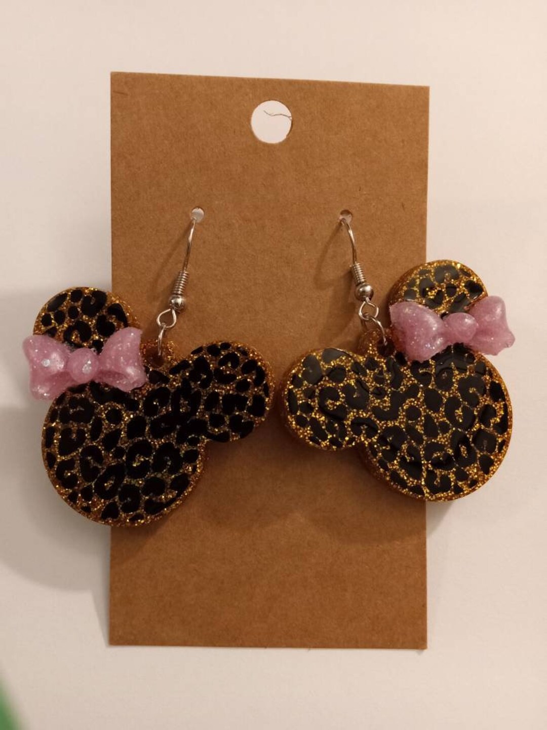 Disney Mickey Head Cheetah Print Glittery Resin Dangling Earrings - Etsy