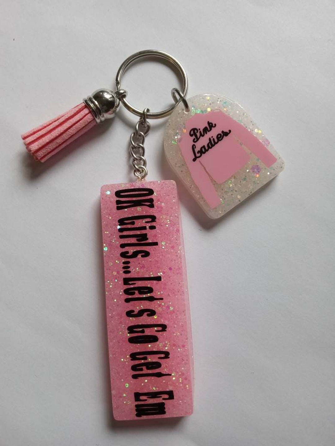Grease Movie Glittery Resin Keychain T Birds Pink Ladies Ok Girls Let's ...