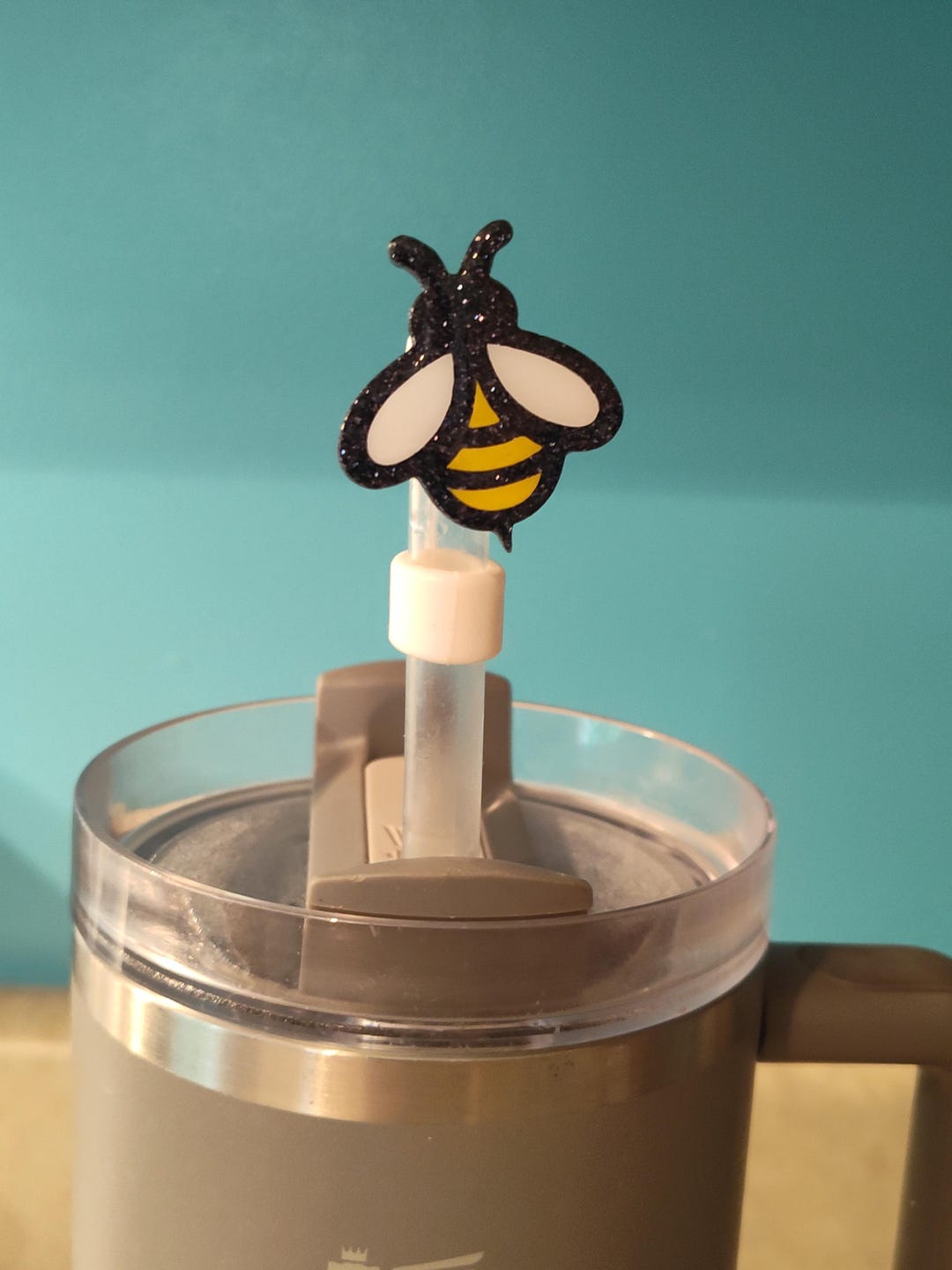 Glittery Resin Bumblebee Don't Worry Bee Happy Straw Topper Straw Cap ...