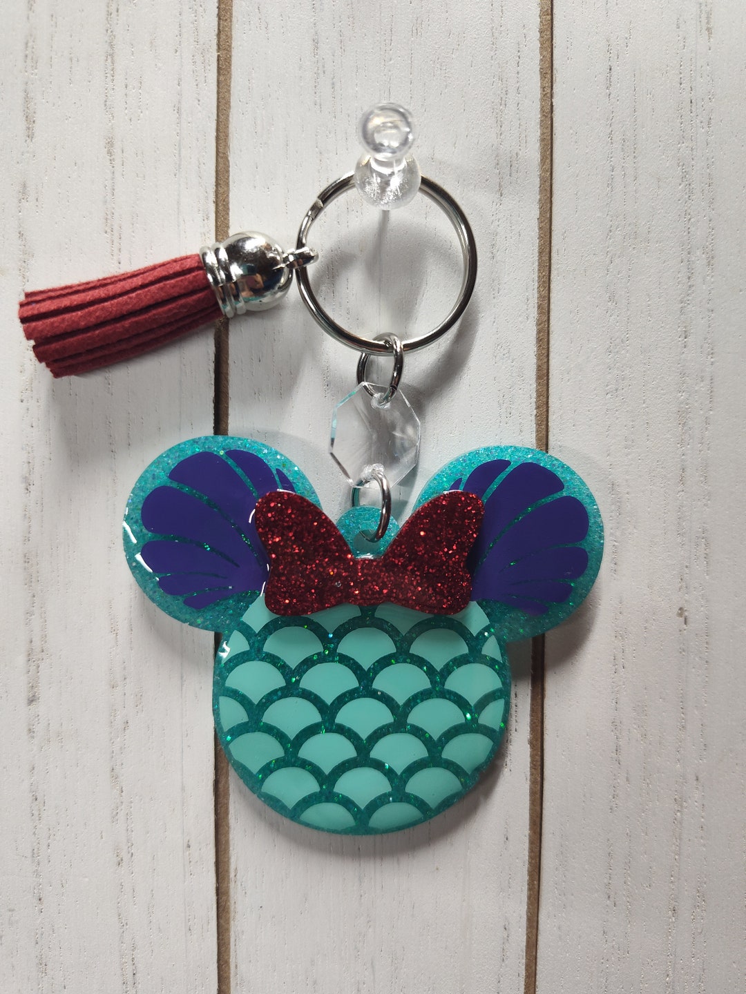 Ariel Little Mermaid Glittery Resin Keychain Mickey Head - Etsy