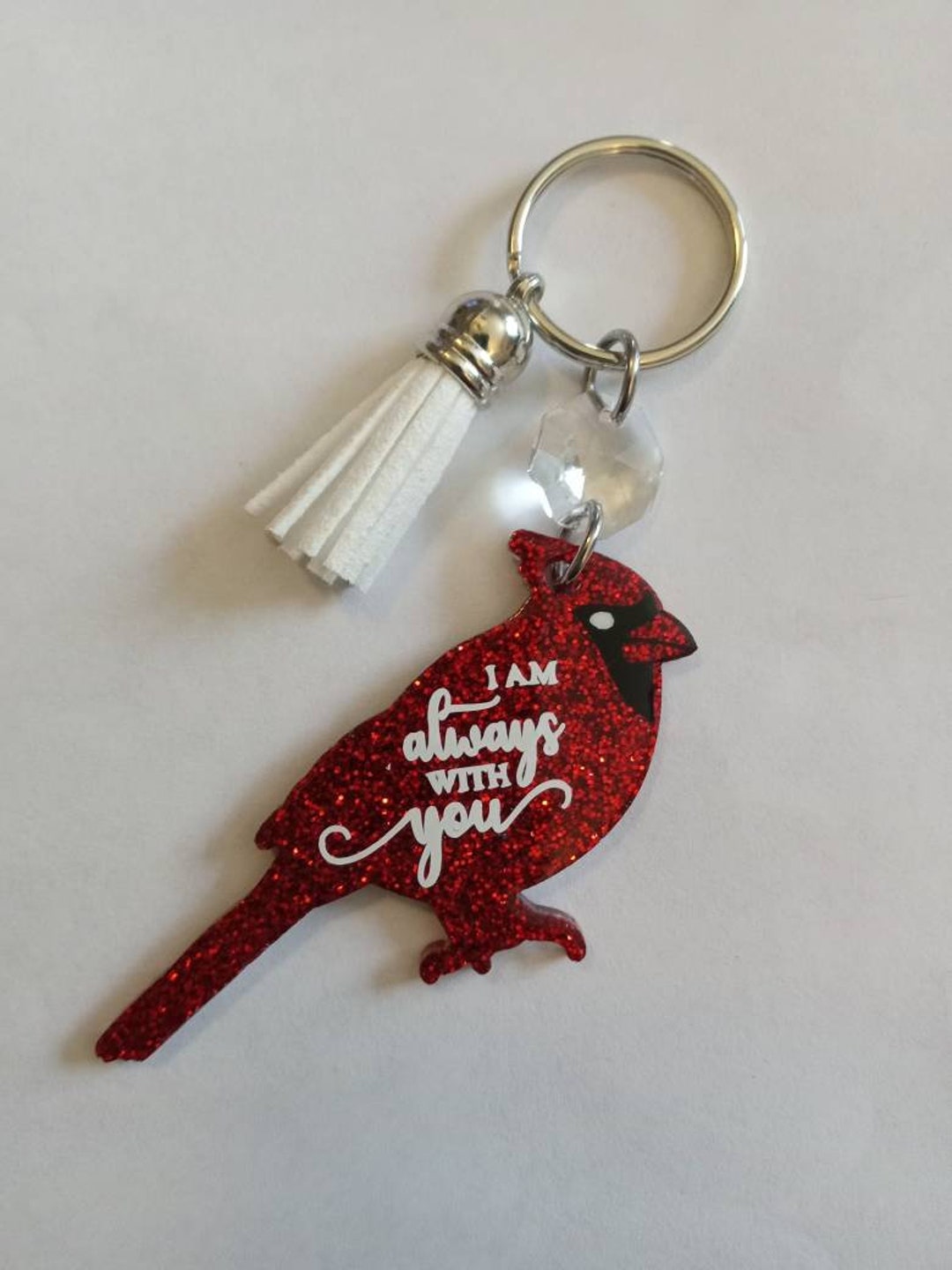 Red Cardinal Glittery Resin Keychain I Am Always With You Memorial Gift ...