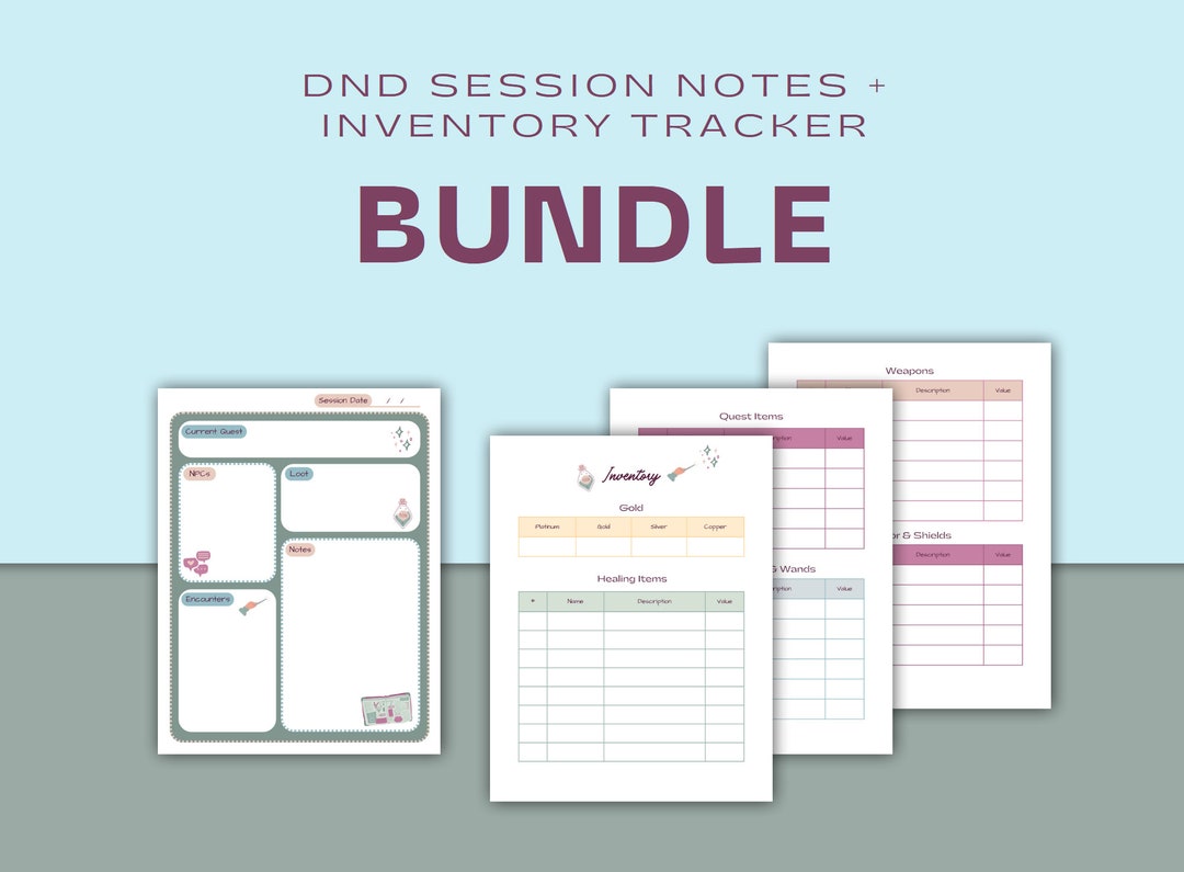 Dnd Session Notes and Inventory Tracker Bundle Printable and - Etsy