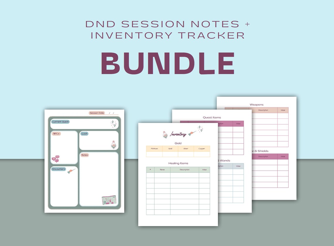 Dnd Session Notes and Inventory Tracker Bundle Printable and - Etsy