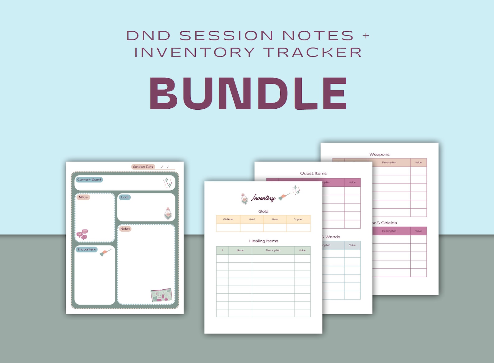 Dnd Session Notes and Inventory Tracker Bundle Printable and - Etsy