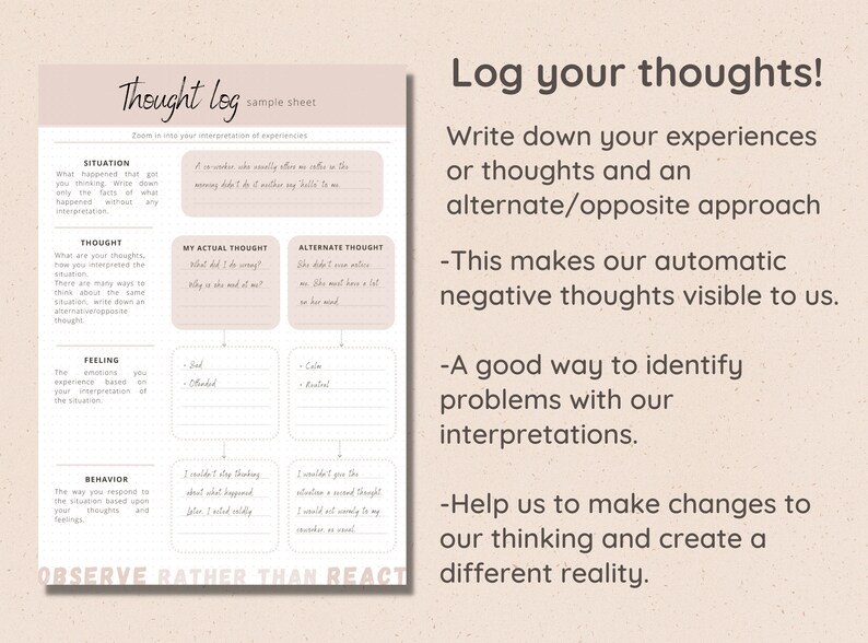 CBT Worksheet, CBT Thought Record, School Counselor, School ...