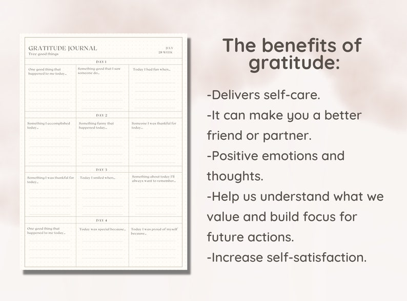 CBT Gratitude Journal, CBT Worksheet, Daily Gratitude, Weekly Planner ...