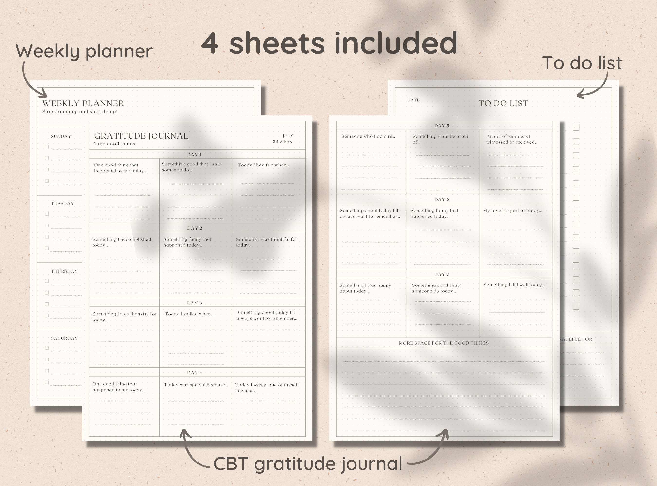 CBT Gratitude Journal, CBT Worksheet, Daily Gratitude, Weekly Planner ...