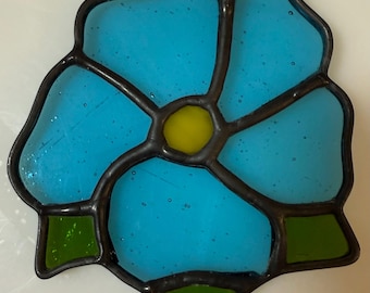 Blue Peaking Flower Stained Glass Suncatcher - Etsy