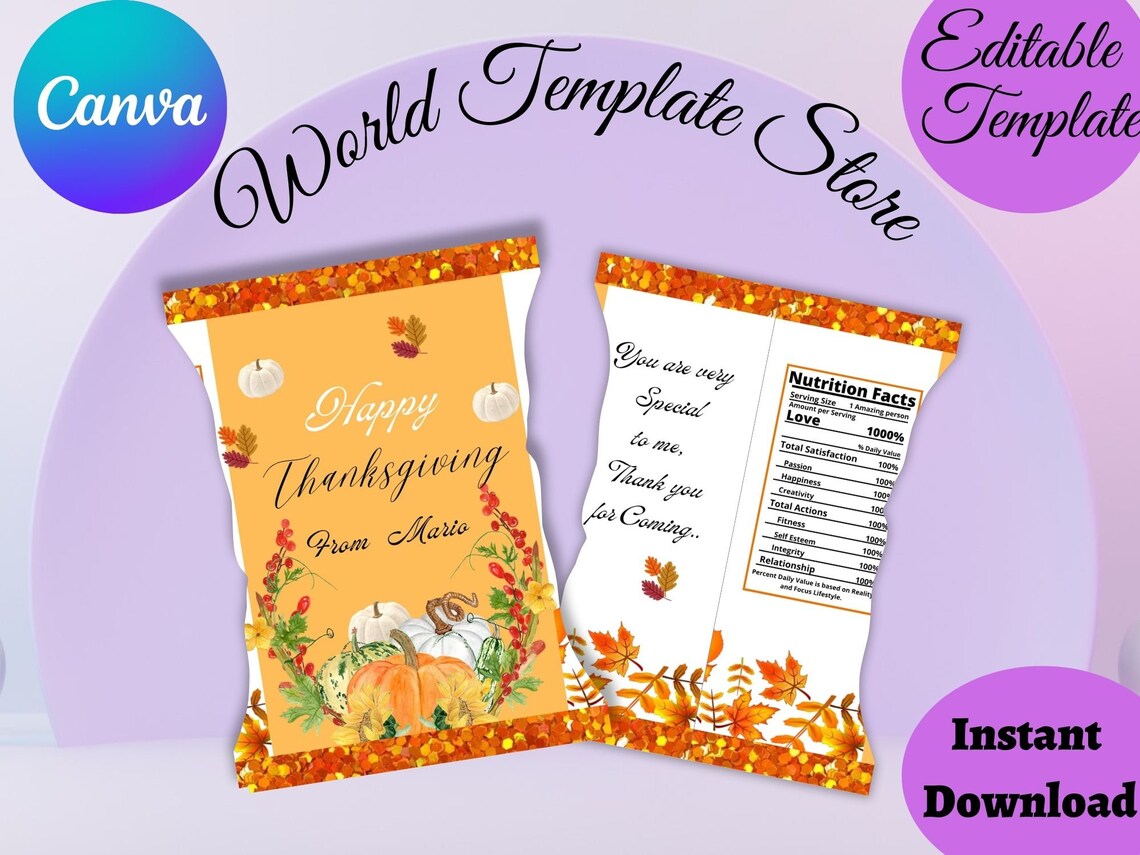EDITABLE Thanksgiving Chip Bag Wrapper Template. Cute Little Ghost ...