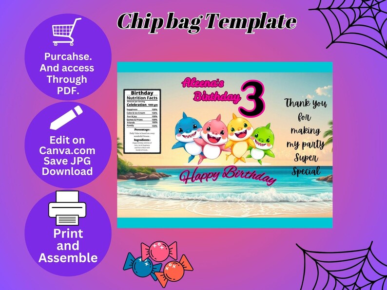 EDITABLE Baby Shark Chip Bag Wrapper Template. Cute Little Shark ...