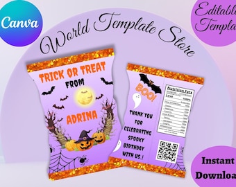 Editable Halloween Chip Bag Template: Ghost Party Favors (digital ...