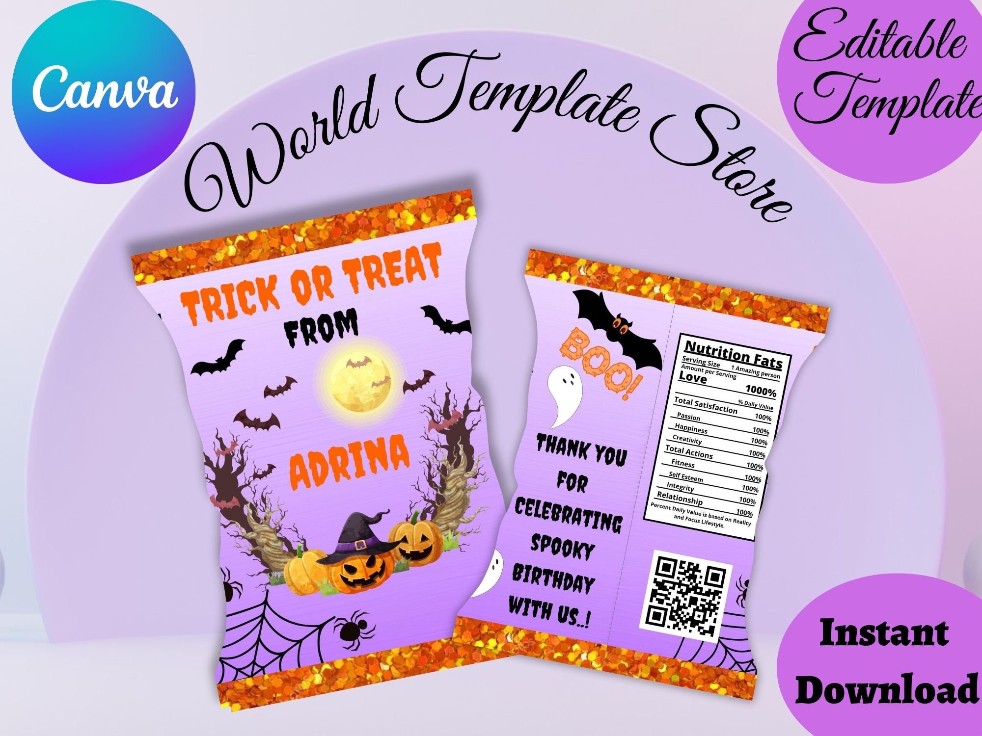 EDITABLE Halloween Chip Bag Wrapper Template. Cute Little Ghost ...