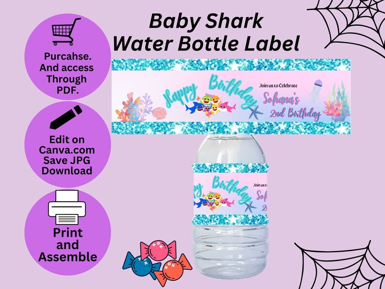 Editable Shark Party Bundle: Chip Bag, Water Bottle, Treat Wrappers ...