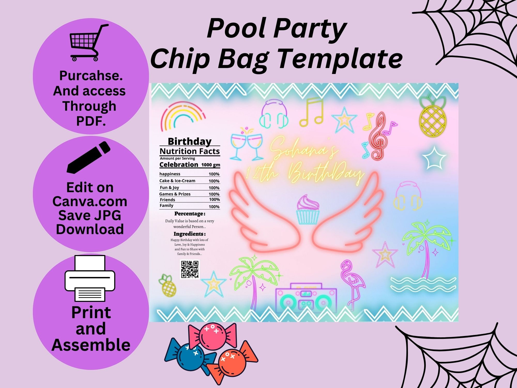 Pool Party Chip Bag Wrapper: Editable Summer Swim Party Decor (digital ...