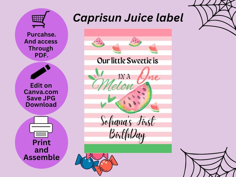 Editable Watermelon Party Templates, One in a Melon Party Decorations ...