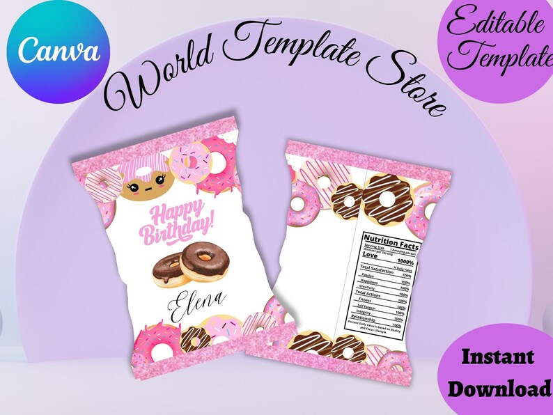 EDITABLE Birthday Chip Bag Wrapper Template. Cute Chip Bag Personalized ...