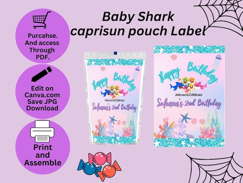 Editable Shark Party Bundle: Chip Bag, Water Bottle, Treat Wrappers ...